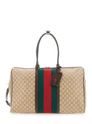 Gucci Beige Handbag With Web Detail On The Side And Adjustable And Removable Shoulder Strap In Gg Canvas For - Multicolor