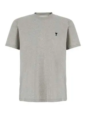 AMI Paris Gray Crew Neck T-shirt With Adc Embroidery On The Front In Cotton For - Multicolor