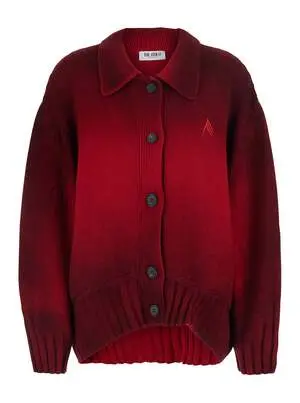 Attico Red Cardigan With Classic Collar And Sprayed Design With Gradient Effect In Wool And Cashmere For - Multicolor