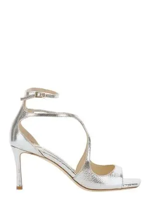 JIMMY CHOO Azia' Champagne Sandals With Shaped Straps In Glitter Leather For - Multicolor