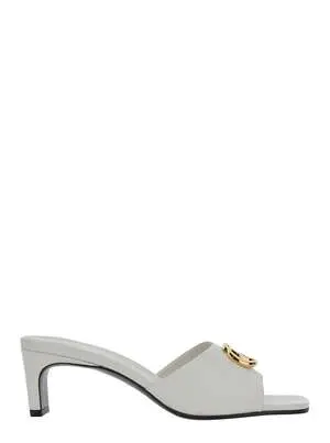Gucci White Sandals With Gg Logo Plaque On The Front In Leather For - Multicolor