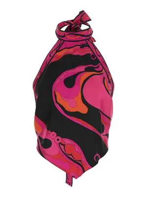 Emilio Pucci Fuchsia Sleeveless Top With Halterneck And All-over Orchidea Print In Silk For - Multicolor
