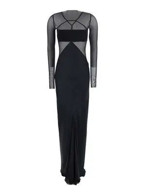 Rick Owens Combo Gown With Draped Details And Tech Fabric, Black