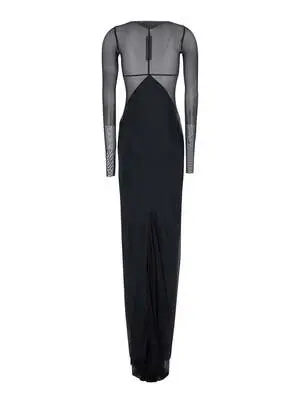 Rick Owens Combo Gown With Draped Details And Tech Fabric, Black
