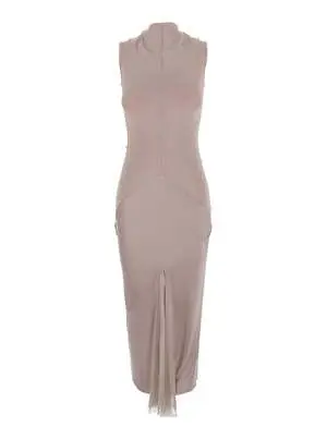 Rick Owens Sliced Dress With V-neck And Long Sleeves In Tech Fabric Pink - Multicolor