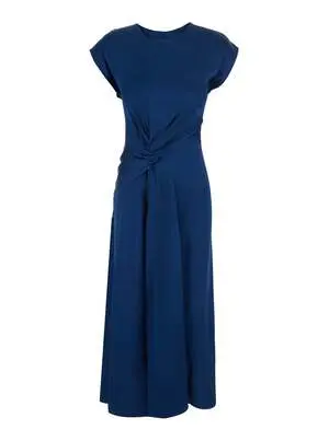 Victoria Beckham Aria' Blue Long Dress With Round Neck And Ruffles On The Front In Viscose Blend For - Multicolor
