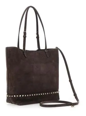 Valentino Garavani Medium Tote | Rockstud | Suede S./platinum Studs