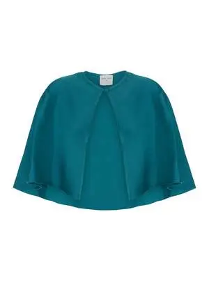 FORTE_FORTE Blue Cape With Elegant Silk Details For - Multicolor
