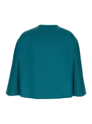 FORTE_FORTE Blue Cape With Elegant Silk Details For