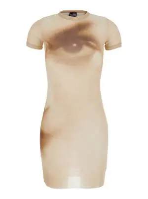 JEAN PAUL GAULTIER Short Dress With 'face' Print In Tech Fabric Beige - Multicolor