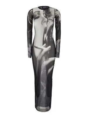 JEAN PAUL GAULTIER Long Dress With 'smoking Women' Print In Black Tech Fabric For - Multicolor