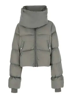 Rick Owens Down Jacket With High Collar And Long Sleeves In Gray Tech Fabric - Multicolor