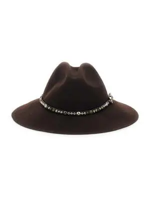 GOLDEN GOOSE Fedora Hat With Studded Leather Band And Felt - Brown