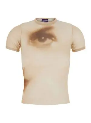 JEAN PAUL GAULTIER T-shirt With 'face' Print In Tech Fabric Beige - Multicolor