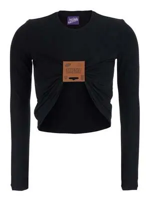 JEAN PAUL GAULTIER Long Sleeve Top With Black Leather Detail - Multicolor