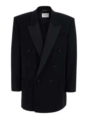 Saint Laurent Black Double-breasted Jacket With Peak Revers In Wool For - Multicolor