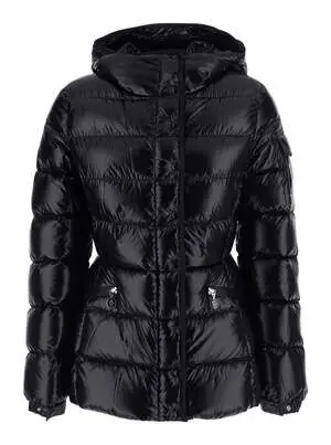 Moncler Barante' Down Jacket With Hood And Applied Pocket On The Sleeve With Logo Patch In Tech Fabric For - Black