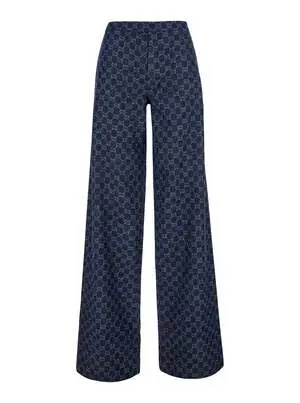 Gucci Chambray' Blue Pants With All-over Gg Print In Denim For - Multicolor