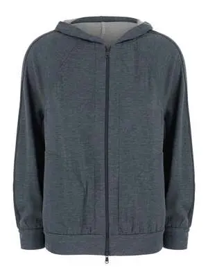 Brunello Cucinelli Gray Hooded Sweatshirt In Blend Cotton For - Multicolor