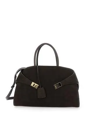 FERRAGAMO Hug Bicolor' Handbag With Logo And Gancini Buckle In Leather - Brown