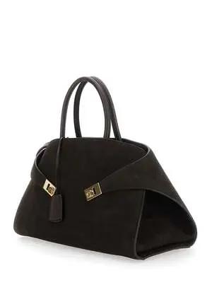 FERRAGAMO Hug Bicolor' Handbag With Logo And Gancini Buckle In Leather - Brown