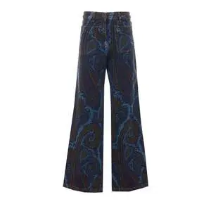 Etro Paisley Motif Wide Leg Jeans - Blue