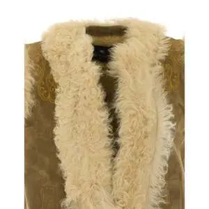 Etro Shearling Vest Peacock Embroidery