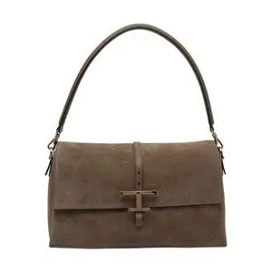 TOD'S Small Flap T-timeless Suede Shoulder Bag - Cream