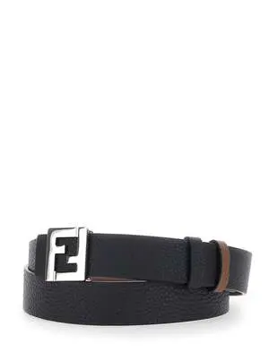 Fendi 3 Cm Pelle Ff Metal Silver Reversibile