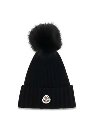 Moncler Virgin Wool Beanie With Pom Pon - Black