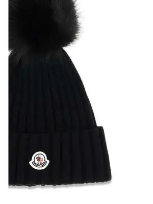 Moncler Virgin Wool Beanie With Pom Pon - Black