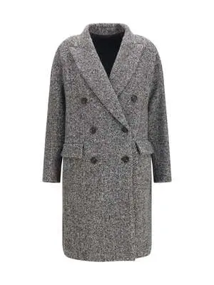 Brunello Cucinelli Double-breasted Wool And Alpaca Blend Coat With Sequins - Gray