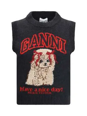 GANNI Graphic Wool Vest - Black