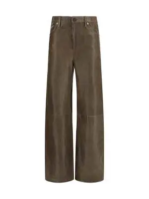GOLDEN GOOSE Melany Leather Pants With Embroidery - Brown
