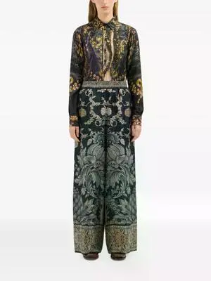 PIERRE-LOUIS MASCIA Aloe Botanical-print Silk Palazzo Pants - Green