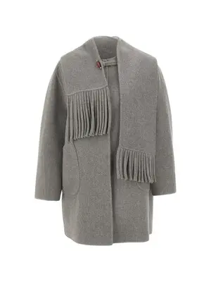 ELENA MIRO` Coat With Frog Fastenings And Fringed Scarf