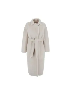 SUPREMA Shearling Coat With Belt - White