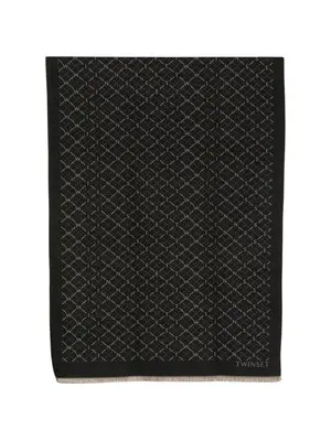 TWINSET Fringed Scarf With Logo Pattern - Black
