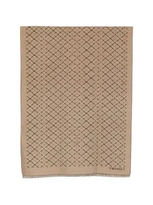 TWINSET Fringed Scarf With Logo Print - Brown