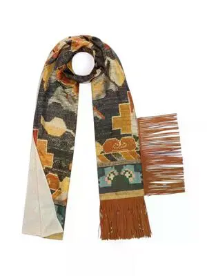 PIERRE-LOUIS MASCIA Aloewon Floral-print Fringed Scarf - Black