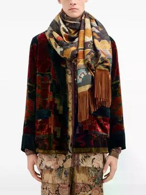 PIERRE-LOUIS MASCIA Aloewon Floral-print Fringed Scarf - Black