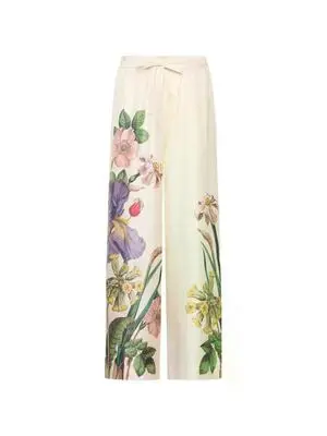 PIERRE-LOUIS MASCIA Aloe Botanical-print Silk Palazzo Pants - Neutrals