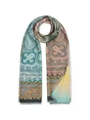 PIERRE-LOUIS MASCIA Fancy Paisley-print Fringed Scarf - Blue