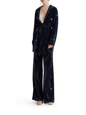 FORTE_FORTE Embroidered Velvet Kimono With Belt
