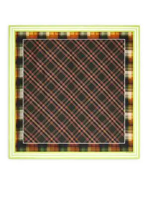 Dries Van Noten Square Silk Scarf With A Contrasting Check Pattern - Yellow