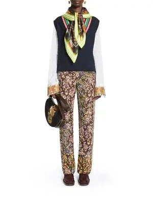 Dries Van Noten Square Silk Scarf With A Contrasting Check Pattern