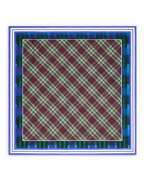 Dries Van Noten Square Silk Scarf With A Contrasting Check Pattern - Blue