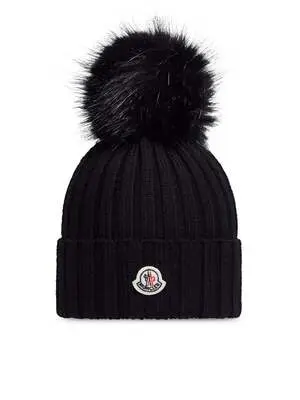 Moncler Wool Beanie With Pom Pom - Black