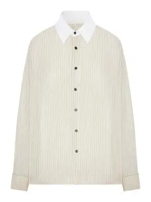 Bottega Veneta Striped Shirt With Contrasting Collar - Cream
