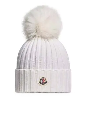 Moncler Wool Beanie With Pom Pom - White